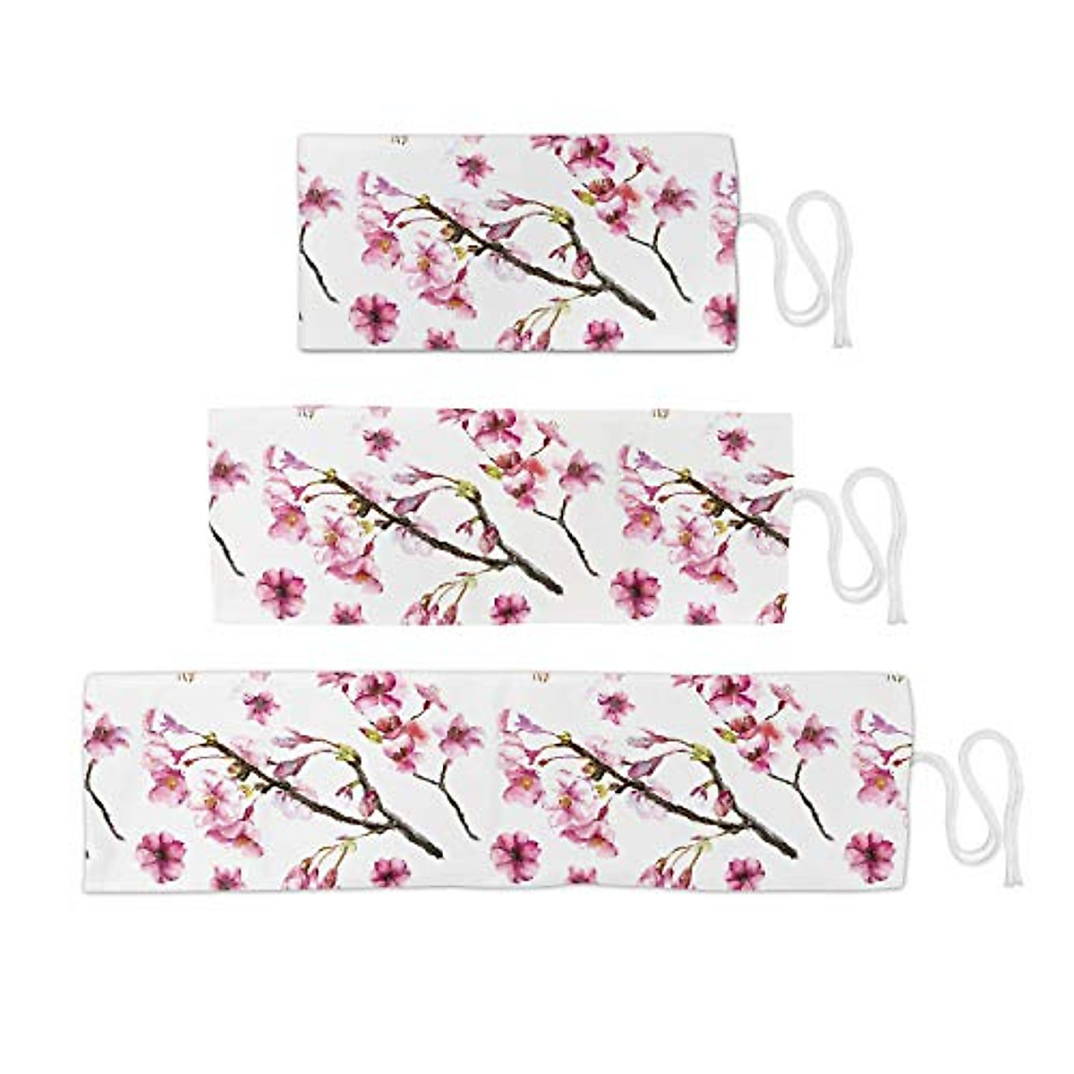Ambesonne Cherry Blossom Roll Up Pencil Holder, Watercolor Style Oriental Pattern with Sakura Branch, Painting Drawing Pencils Case for Artists Students, 72 Loops, Hot Pink Green Brown
