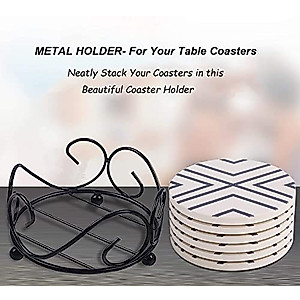 CTCNGH 4.5” Coaster Holder Round, Black Iron Metal Coaster Holder Without Coasters, Hold 1 to 7 Pcs Drink Coasters Set-Made of Ceramic Stones, White Marble, Felt, Leather, Wood (4” in Size)