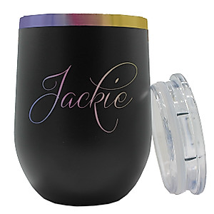 Personalized 12 oz Insulated Stemless Wine Tumbler - Custom Engraved and Monogrammed (Black with Prism)