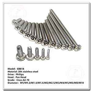 100pcs M1.2×4mm Machine Screws Pan Phillips Cross Head Screw 304 Stainless Steel Fasteners Bolts GB818