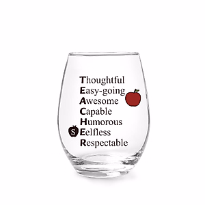 Jogskeor Teacher Gifts Stemless Wine Glass, Teacher Appreciation Gifts Teacher Gifts Christmas Gift Thanksgiving Gifts Retirement Gift for Teachers, Principal, 15 Oz