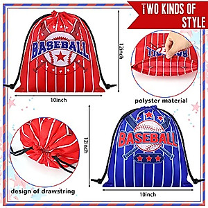 12 Packs Baseball Bag Baseball Drawstring Bag Baseball Party Favors Baseball Gift Bag Baseball Goodie Bags Gift Wrap Bags for Kids Sport Theme Birthday Decorations, 9.84 x 7.87 Inches, Blue and Red
