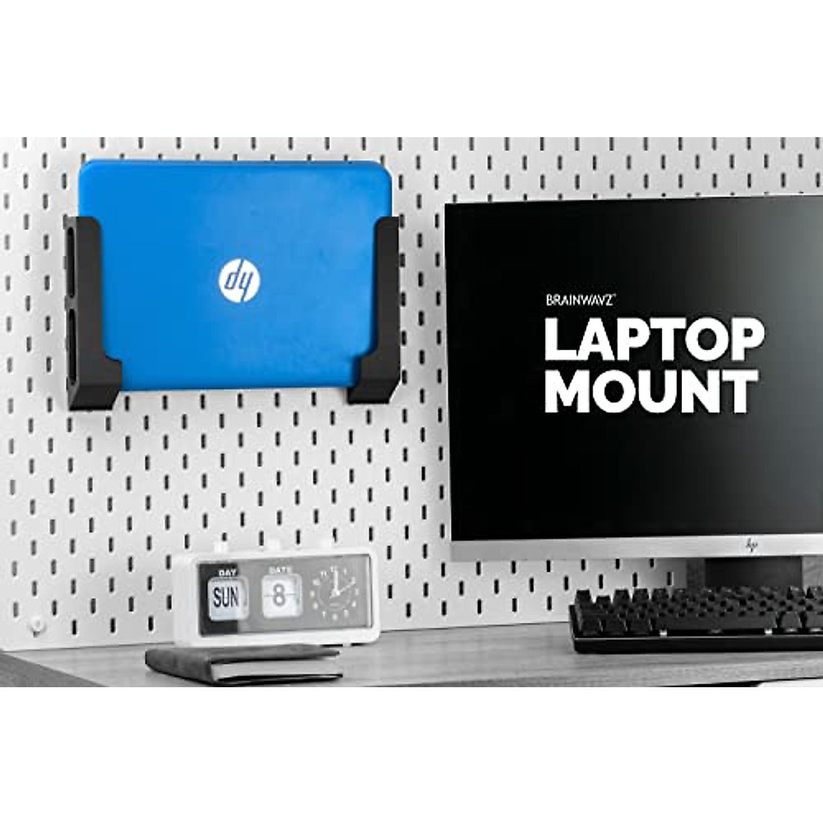 BRAINWAVZ Wall Mount Laptop Holder with Adhesive & Screw in, 1.2" / 31mm, for Macbooks, Surface, Keyboards, Switch, Tablets & More