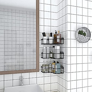 KOPORASION Corner Shower Caddy, Shower Shelves Basket Rack with Adhesive Hooks and Soap Dish,RustProof Stainless Steel Shower Organzier for Bathroom Storage, Toilet,Kitchen (3 Pack)