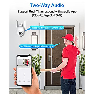 ANRAN Security Camera Outdoor with Spotlight and Siren, 2K 2.4g WiFi PTZ Wired Camera Outdoor with 360° View, Color Night Vision, IP66 Waterproof, Two-Way Audio, SD and Cloud Storage, P2 White