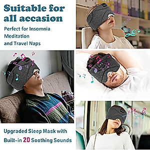 Sleep Mask with Bluetooth Headphones 24 White Noise, Ultra-Thin Speaker Cold Pack Blackout Bluetooth Eye Mask Sleep Headphones for Side Sleepers, Airplane, Travel, Cool Gadgets for Women Man (Black)