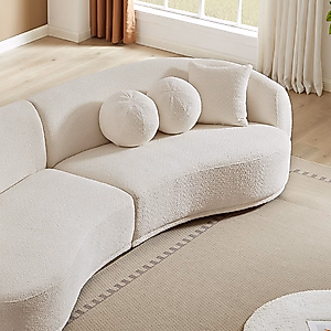 WILLIAMSPACE 124.4" Modern Curved Sofa Couch for Living Room, Oversized Upholstery Boucle Sofa Couch with 5 Throw Pillows, Luxury 5-Seat Teddy Boucle Sectional Curved Couch for Apartment (Beige)