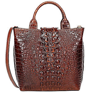 PIJUSHI Designer Genuine Leather Top Handle Satchel Handbags with Crocodile Wristlet Wallet