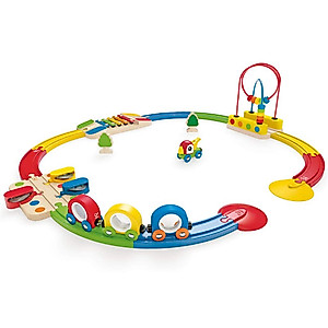Hape E3815 Rainbow Sights & Sounds Toddler Wooden Railway, Multicolor