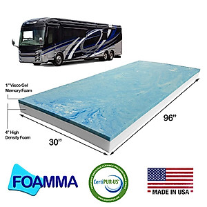 Foamma 5” x 30” x 96” Truck, Camper, RV Travel Visco Gel Memory Foam Bunk Mattress Replacement, Made in USA, Comfortable, Travel Trailer, CertiPUR-US Certified, Cover Not Included