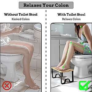 Toilet Stool Squat Adult Poop Stool for Bathroom 7" Potty Stool with Non-Slip Mat for Adults Children Bathroom Stool for Pooping Portable Pooping Stool Metal with Wood Squatting Toilet Stool(Black)