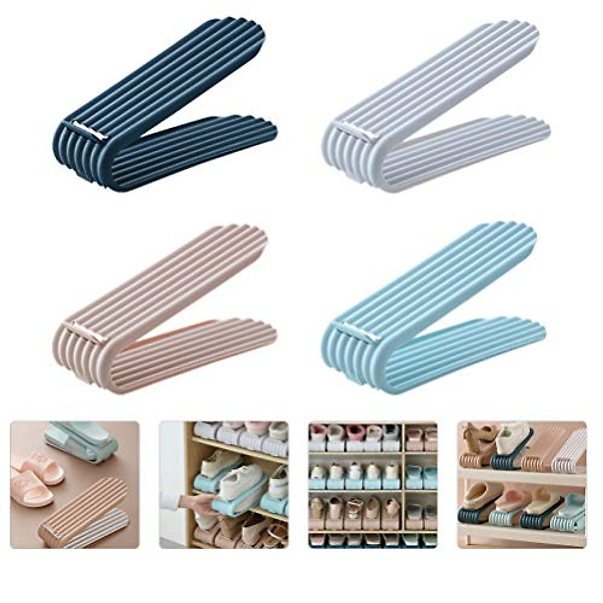 Cabilock Shoe Shelf Shoe Shelf 2 Tier Shoe Rack 4PCS Shoe Slots Organizer Shoe Rack Adjustable Shoe Stacker Space Saver for Closet Organization (Random Color) Shoe Bins Shoe Cabinet Shoe Cabinet