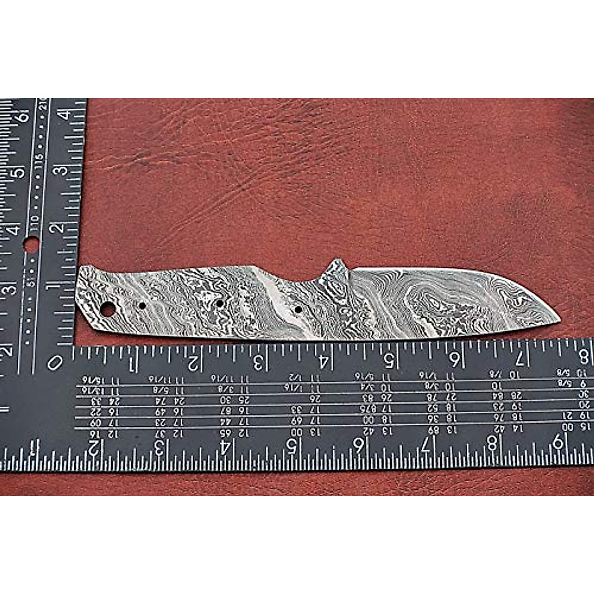 Straight Back Blank Blade Skinning Knife, 8 inches Long Hand Forged Damascus Steel 4" Scale Space with 3 Pin Hole & an Inserting Hole Space 3.5 inches Cutting Edge