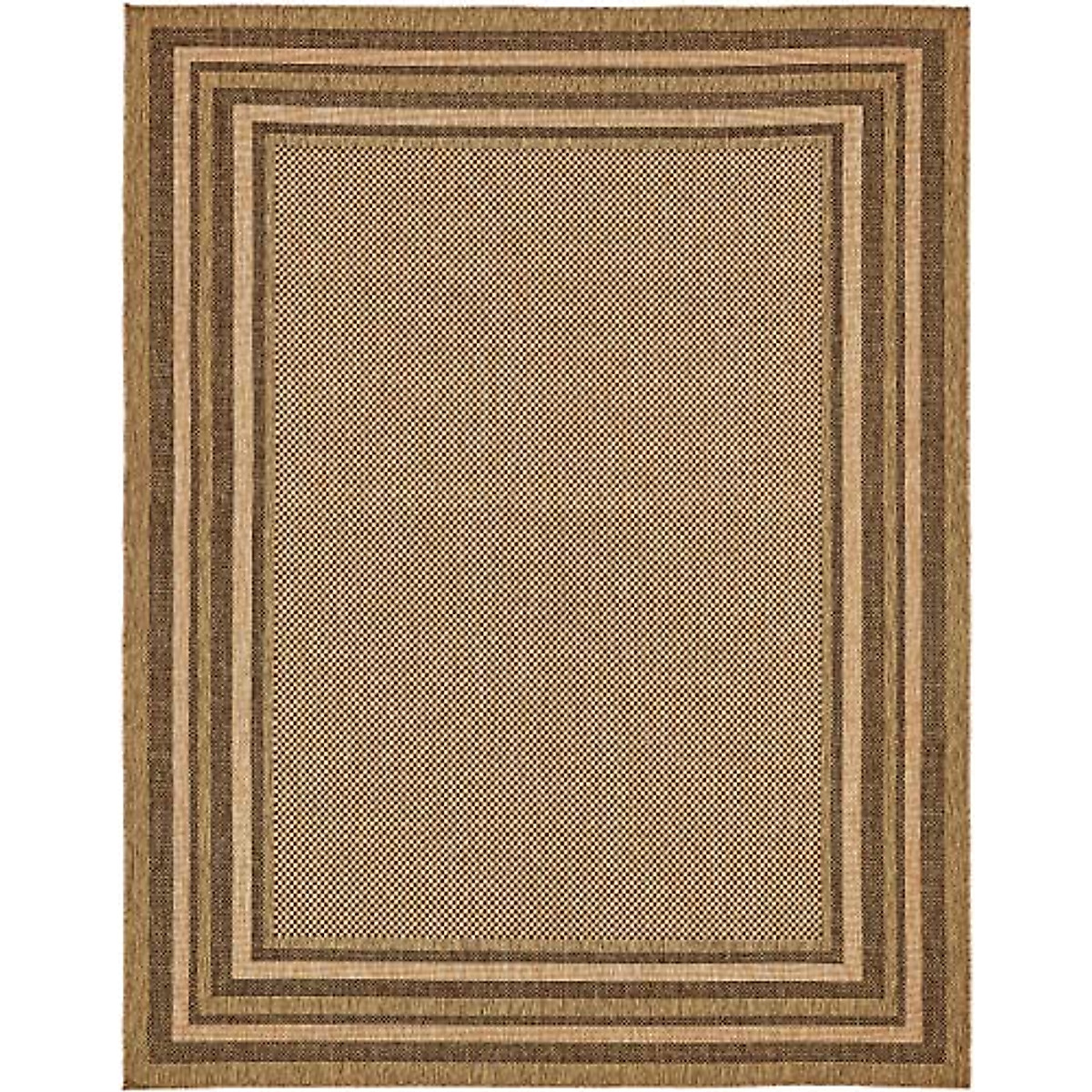 Unique Loom Outdoor Border Collection Area Rug - Multi Border (9' x 12' Rectangle, Light Brown/ Brown)