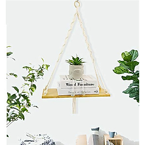 MYARTREE Floating Shelf, Macrame Wall Hanging Shelf,Rope Swing Storage Decor for Living Room, Bedroom, Bathroom or Office(16.5x5.9x0.51inch, Natural Color)