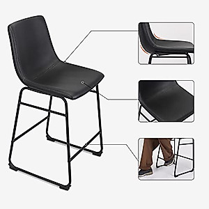 ErgoDesign Bar Stools Set of 2, 26 Inches Bar Stool with Back, Carbon Fiber Bar Chair with Metal Legs (Black)