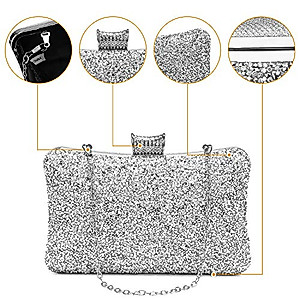 Tanpell Women's Evening Bag Plain Shinning Clutch Bag Glittering Handbag for Party Wedding Silver