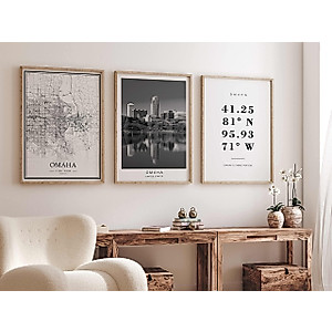 Dear Mapper Omaha United States View Abstract Road Modern Map Art Minimalist Painting Black and White Canvas Line Art Print Poster Art Line Paintings Home Decor (Set of 3 Unframed) (16x24inch)