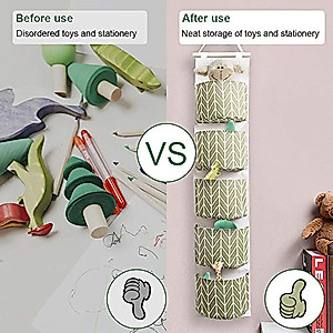 MODOWEY 2 Pack Over The Door Storage, Waterproof Wall Closet Hanging Storage Organizer with 5 Pockets, Cotton Linen Fabric Hanging Shelves Pocket for Wall Bedroom Bathroom (Grey)