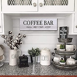 Coffee Bar Signs Docer with Grey Wood Grain, Canvas Coffee Wall Art Rustic Home Decor Coffee Bar Accessories Set for Home Bar Kitchen Living Room Pub Store Room Wall Decor 6"x 18"