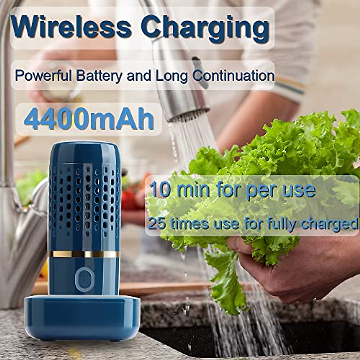 Texsens Fruit and Vegetable Washing Machine - Portable Fruit Cleaner Device, Wireless Charging & Waterproof Veggie Purifier Home Gadgets for Deeply Cleaning Produce, Grain, Rice& Tableware (Blue)