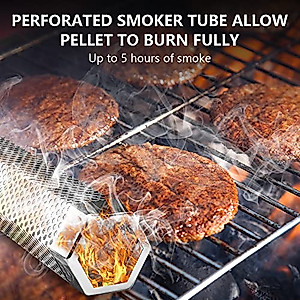 VIGIND Pellet Smoker Tube,12'' Stainless Steel BBQ Smoke Tube, Hot/Cold Smoking for All Charcoal,Works with Electric Gas Charcoal Grilling,Smoker Perfect for Smoking Cheese Nuts Steaks Fish Pork Beef