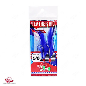 10pks Colors Fish WOW!® Fishing Feather Rig Rockfish Rigged Rock cod Lures Jigging Rig with 5/0 Two High-Carbon Steel Hooks