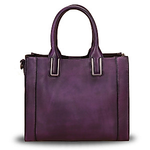 Genuine Leather Satchel Handbag for Women Vintage Handmade Shoulder Bag Cowhide Tote Purse (Purple)