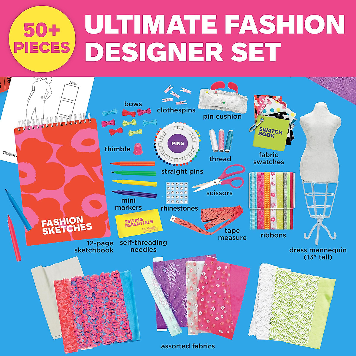 Creativity for Kids Designed by You Fashion Studio: DIY Fashion Designer Craft Kit for Girls Ages 9-12, Dress Design Kit & Sewing Kit for Kids, Gifts and Toys for Girls