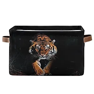 YETTASBIN Tiger Storage Basket 1pc, Large Collapsible Toys Clothes Organizer, Durable Canvas Storage Bin with Handle for Shelves Closet Laundry Home Office Decor