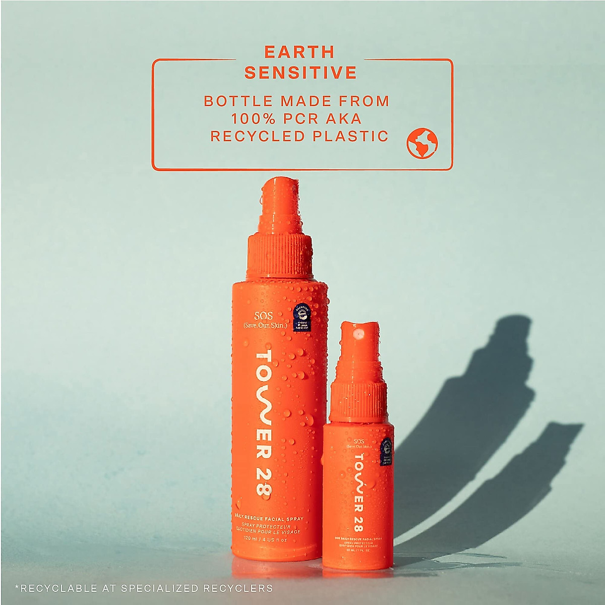 Tower 28 SOS Daily Rescue Facial Spray, TSA-Approved Travel-Size | Soothing and Refreshing pH Balancing Toner | Hypochlorous Acid for Sensitive Skin | 1 Fl Oz