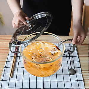 Glass Pot with Lid Heat Resistant ABHOME Stainless Steel Double Handles Stovetop Glassware for Cooking, Glass Saucepan for Soup, Milk, Pasta & Baby Food Stovetop Glass Cookware(3.5 Liter) …