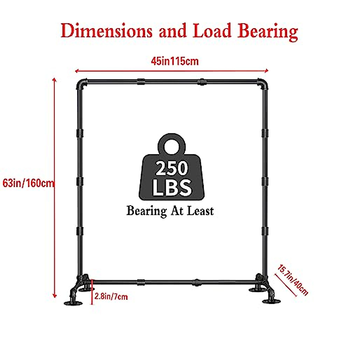 Mdjwjj Industrial Pipe Clothing Rack Free Standing,Vintage Commercial Grade Pipe Garment Racks with 4 Stable Feet for Hanging Clothes Retail Display,Black