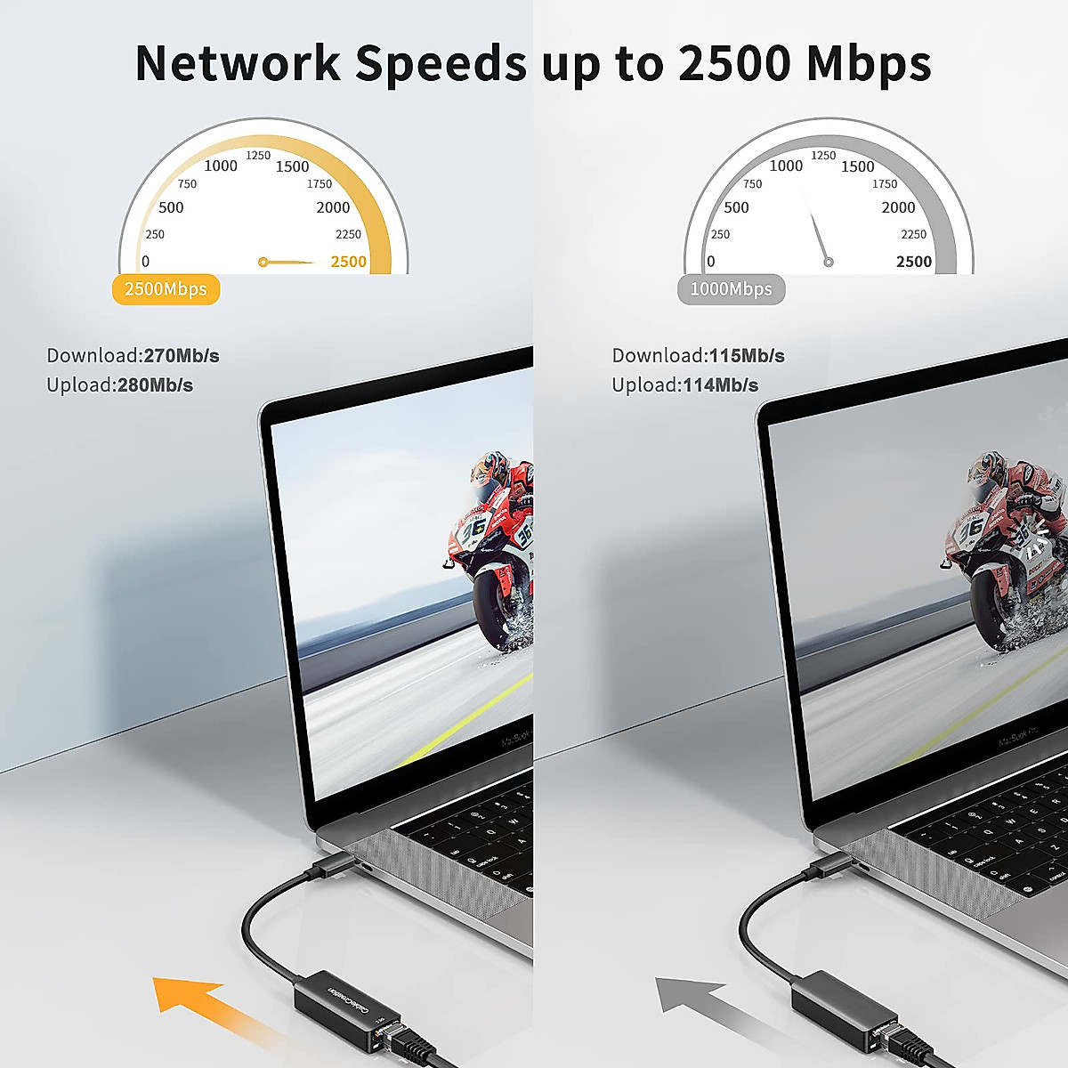 CableCreation USB C to 2.5G Ethernet Adapter, USB C 3.1 to RJ45 2.5 Gigabit LAN Thunderbolt 3, Compatible with MacBook Pro MacBook Air iPad Pro Surface Pro 7 Dell XP15 13 Chromebook Windows Mac OS