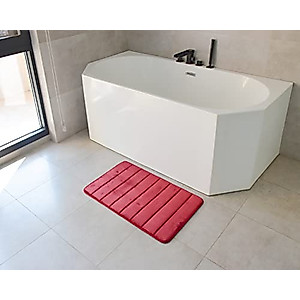SUYAOVO Striped Memory Foam Bathroom Rug Mat, Non-Slip, Soft and Absorbent Thick Bath Carpets, Machine Washable Bath Rugs for Bathroom Floor, Tub, and Shower (Dark Red, 20x32 inches)