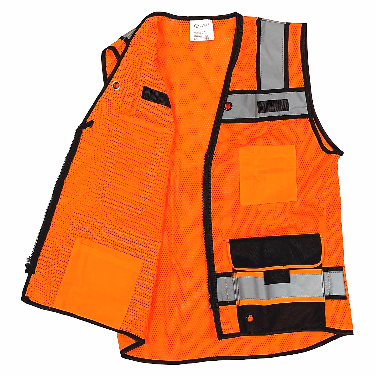 REXZUS (B Engineer Safety Vest, High Visibility Reflective Safety, Vest Mesh with Zipper and pockets (Orange, Large)