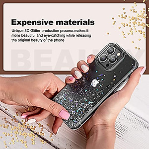 ULAK Designed for iPhone 14 Pro Case Clear Glitter, Bling Sparkly Soft TPU Bumper Hard Cover for Women Girls Transparent Protective Phone Case Compatible with iPhone 14 Pro 6.1'' 2022, Silver Star
