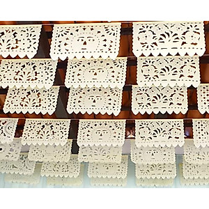 Cream Papel Picado Banners, Mexican tissue papel picado, Neutral weddings/fiesta party decorations, Off white Mexican cut out garland made from tissue paper, Pre-assembled on string for easy hanging ws001
