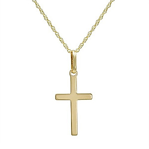Amanda Rose Collection 14K Solid Yellow Gold Cross Pendant Necklace for Women on an 18 inch 14K Gold Chain