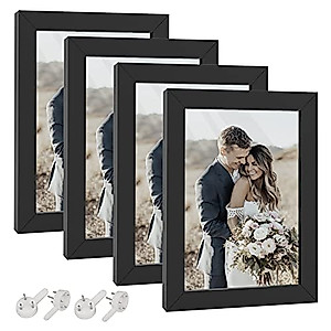 HappyHapi 4x6 Picture Frame,Set of 4 Wooden Black Picture Frames, Tabletop or Wall Display Decoration Photo Frames for Photos, Paintings, Landscapes, Posters, Artwork