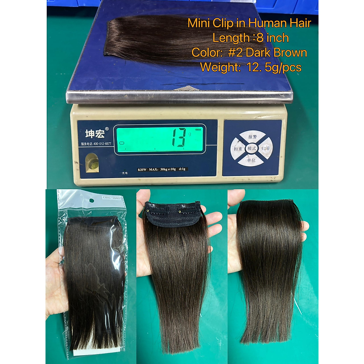 FEIPRO Real Remy Human Hair Clip in Hair Extensions Short Straight Thick Double Weft One Piece Hair Pieces for Thinning Hair Invisible Hairpin Increase Women Men Hair Volume 8 inch#2 Brown