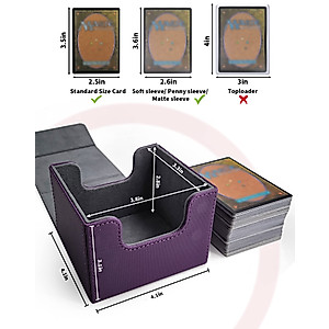 ZLCA Card Deck Box with 2 Dividers for MTG Cards, Large Horizontal Card Storage Box Fits 150+ Single Sleeved Cards, PU Leather Commander Deck box for TCG CCG (Purple)