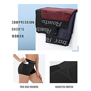 Roadbox Womens Spandex Shorts with Pockets - 3" Ultra-Soft Tight Fit Shorts for Female Quick Dry for Gym Workout Exercise