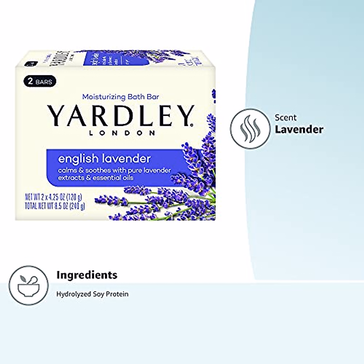 Yardley London Nourishing Bath Soap Bar English Lavender, Calms & Soothes with Pure Lavender Extracts & Essential Oils 4.0 oz Bath Bar, 2 Soap Bars