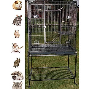 54" Large Deluxe and Sturdy Wrought Iron 4-Tiers Tight 1/2-inch Bar Spacing for Ferret Chinchilla Sugar Glider Mice Rat Cage with Detachable Rolling Stand (BlackVein, 54")