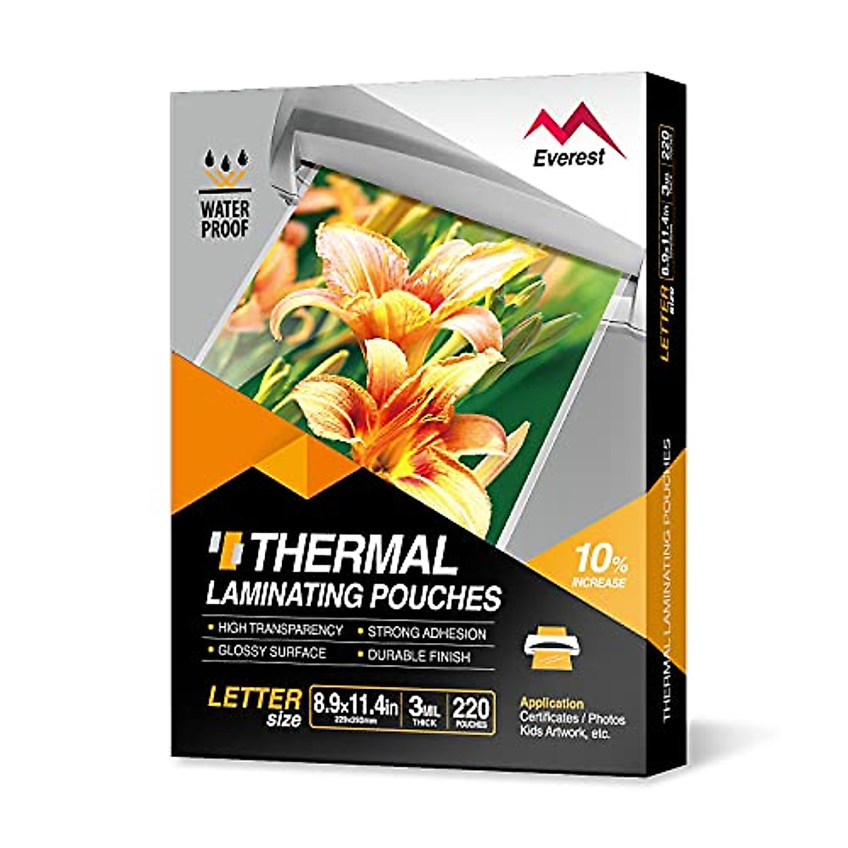 Everest Thermal Laminating Pouches, 8.9 x 11.4 Inches, 3 Mil Thick, 220 - Pack, Letter Size Sheets, Clear(TH0300-02)