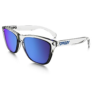 Oakley Frogskins Sunglasses Crystal Clear with Prizm Sapphire Iridium Lens 55mm