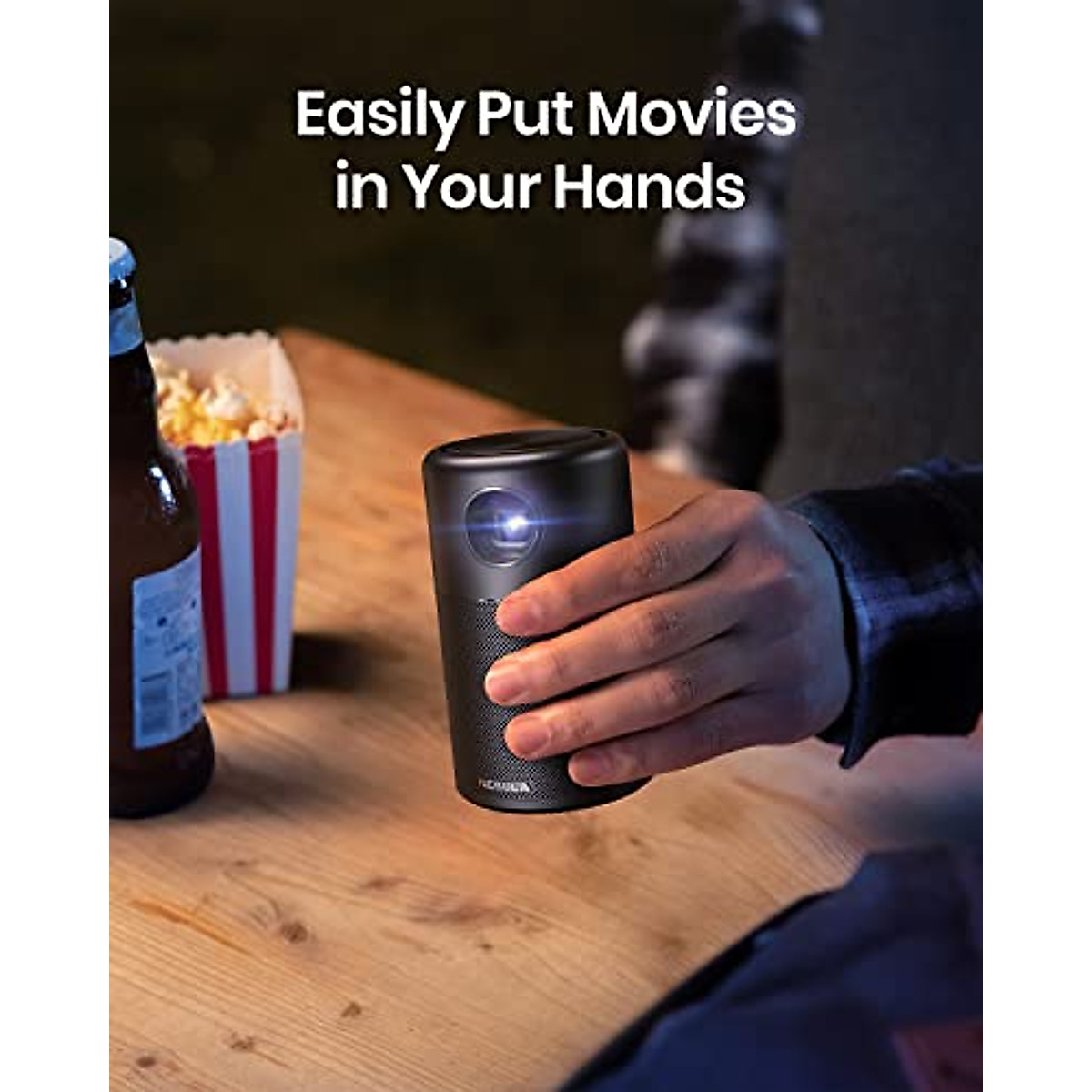 Anker NEBULA Capsule, Smart Wi-Fi Mini Projector, 100 ANSI Lumen Portable Projector, 360° Speaker, Movie Projector, 100 Inch Picture, 4Hr Video Playtime for Inside and Outside, Watch Anywhere
