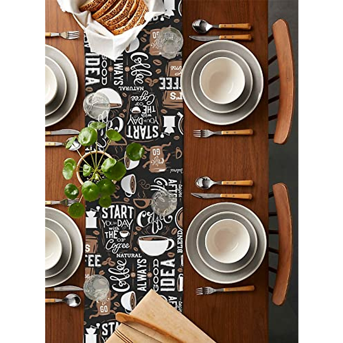 Rural Coffee Table Runner-Cotton Linen-13x90 Inch Holiday Dresser Scarves, Shabby Chic Esppresso Beans Cup Drinking Tablerunner for Kitchen Coffee/Dining Bedroom Home Living Room Dinner Scarf Décor