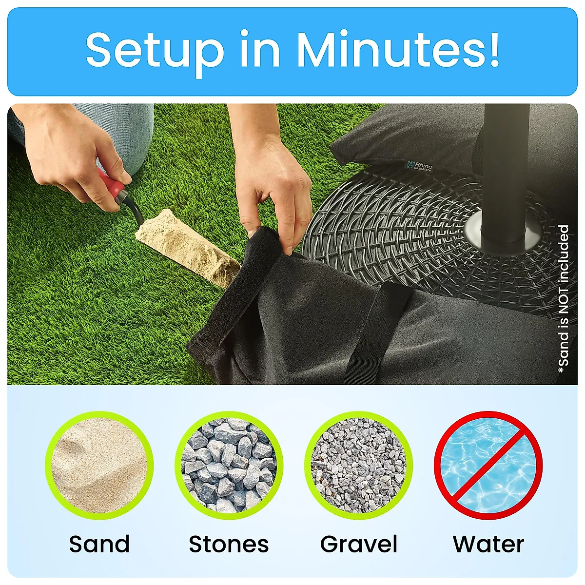 BaseMate Umbrella Base Weights | Outdoor Fillable Sand Bags for Weight | Weatherproof Patio Furniture Weights | 4 SandBags for 49 lb. | Arched Sand Bags to Hold Down Umbrella Stand & Outdoor Furniture